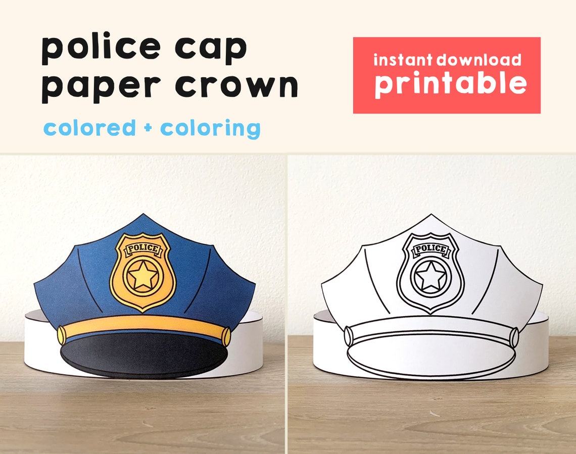 Police Cap Hat Paper Crown Party Coloring Printable Kids Craft | Etsy