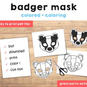 Badger Mask Badger Costume Animal Mask Printable Party Favor Woodland ...