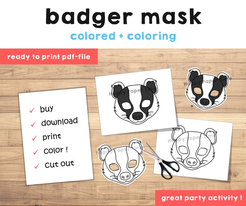 Badger Mask Badger Costume Animal Mask Printable Party Favor | Etsy