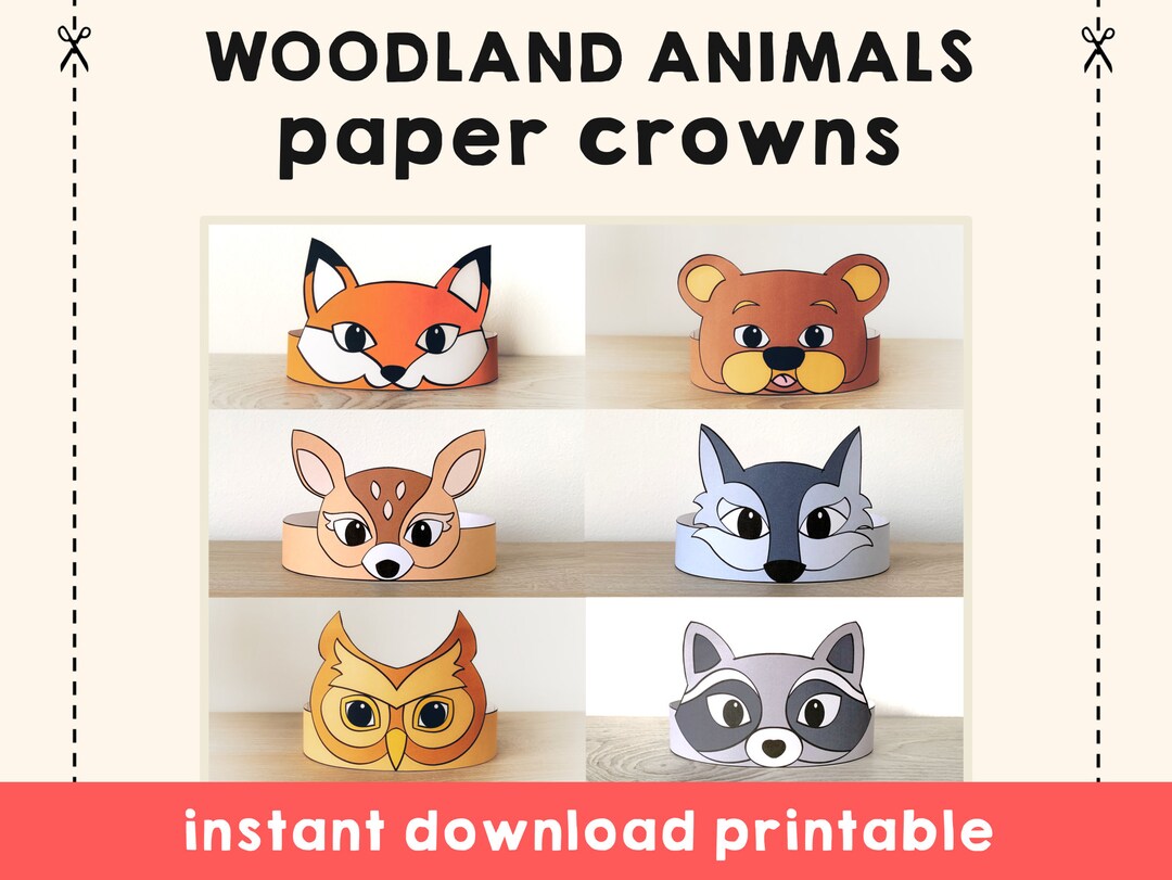 Woodland Animals Paper Crowns Activity Printable Kids Craft Woodland ...