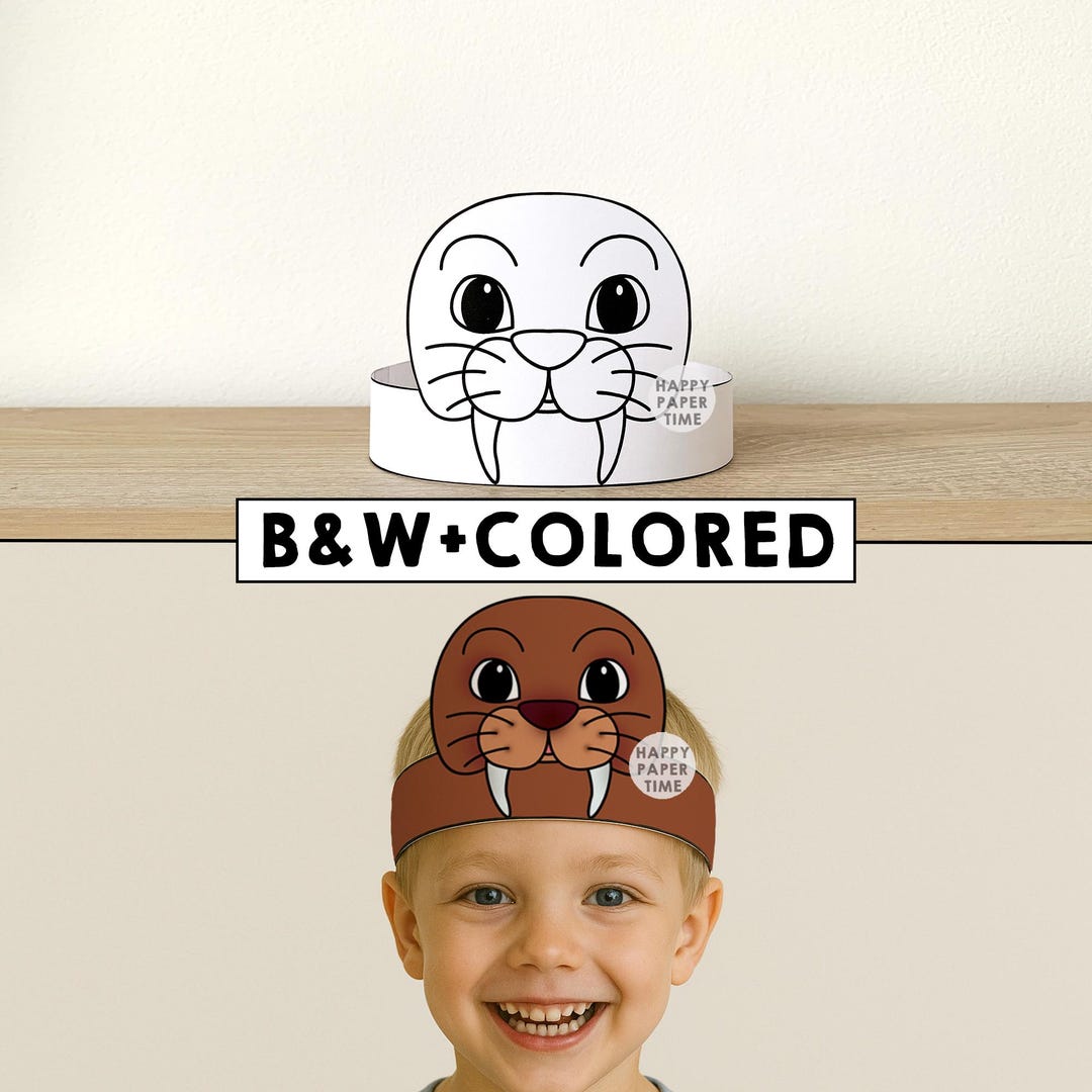 Walrus Paper Crown Party Coloring Printable Kids Craft Polar Ocean ...