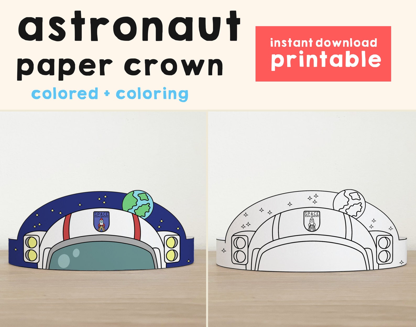 Astronaut Helmet Paper Crown Space Astronomy Party Coloring - Etsy
