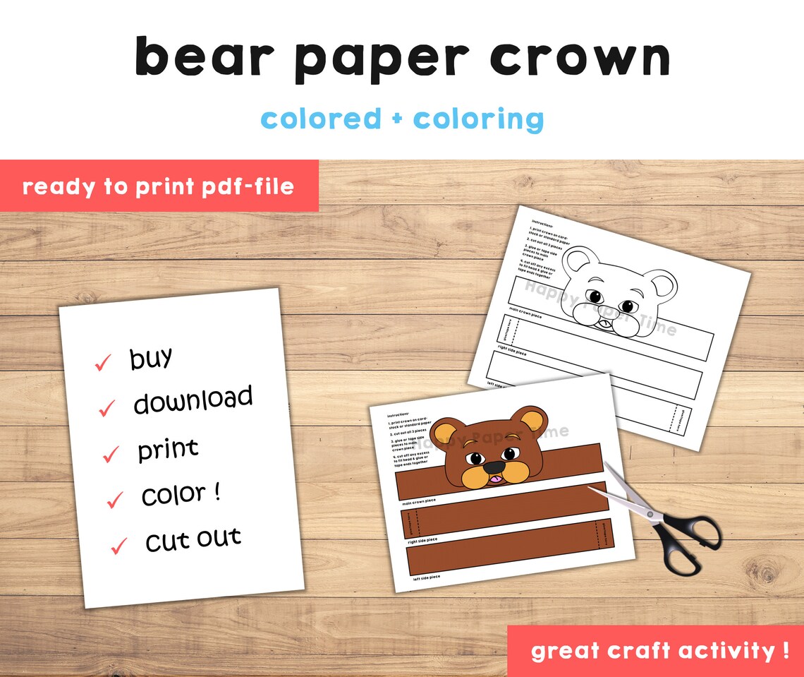 Bear Paper Crown Activity Printable Kids Craft Woodland Forest Birthday ...