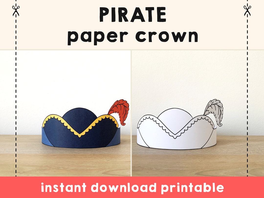 Pirate Hat Paper Crown Template Pirate Captain Party Headband Coloring ...