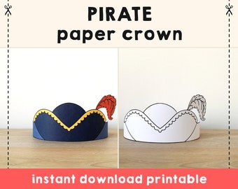 Pirate Hat Paper Crown Template Pirate Captain Party Headband Coloring ...