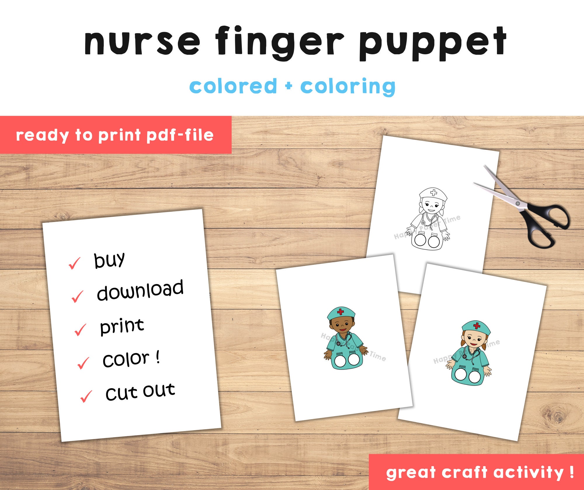 Nurse Paper Craft Printable Community Helper Finger Puppet Kids Doctor ...