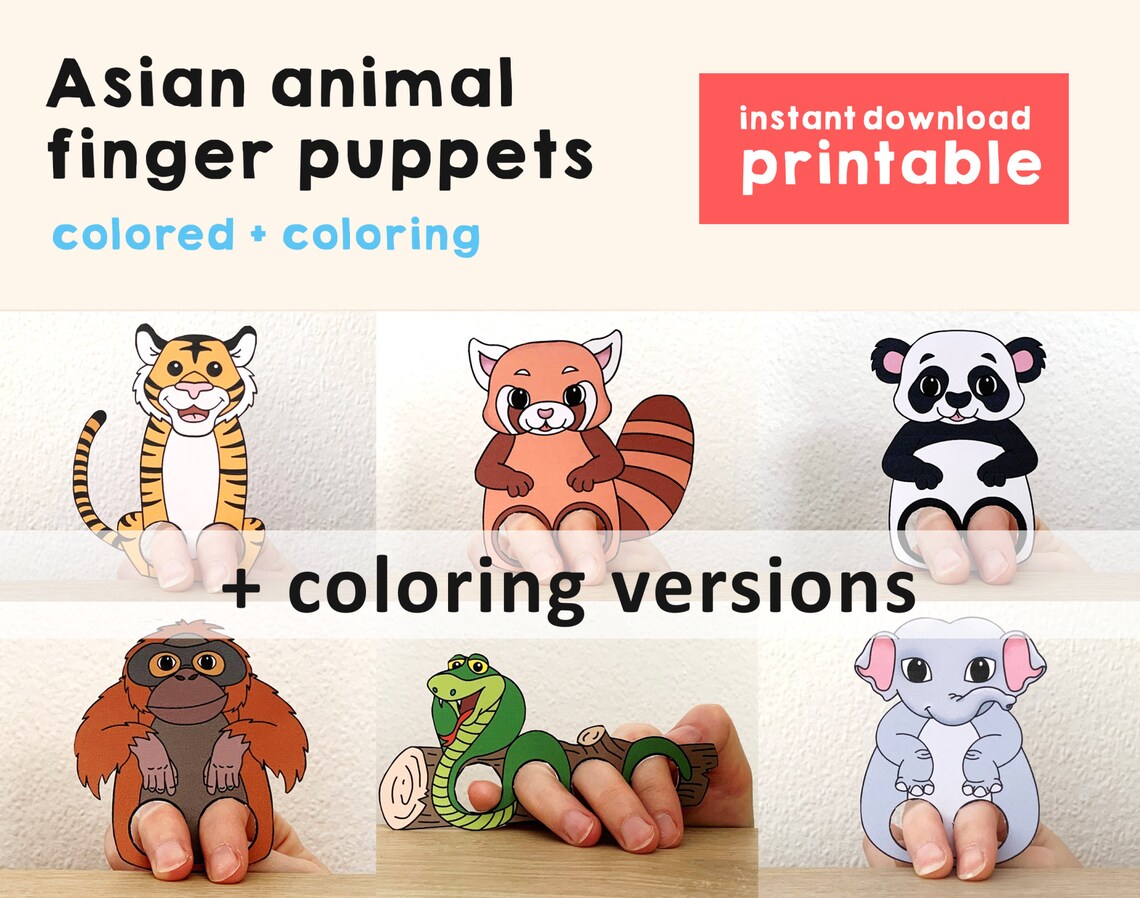 Asian Animal Paper Craft Printable Finger Puppet Template Kids - Etsy