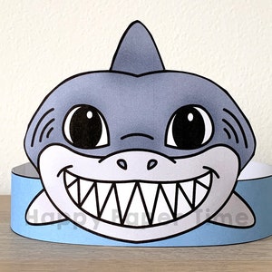 Shark Paper Crown Party Costume Printable Party Hat Kids Craft Ocean ...