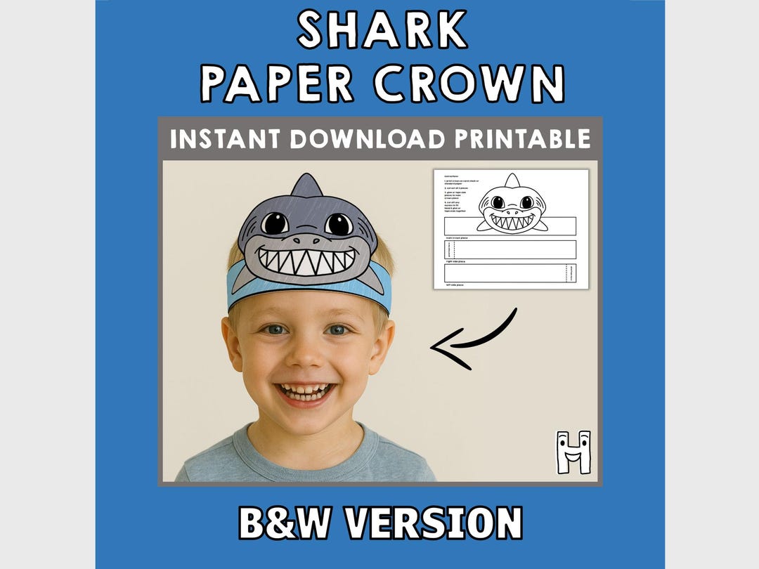 Shark Paper Crown Party Costume Printable Party Hat Kids Craft Ocean ...