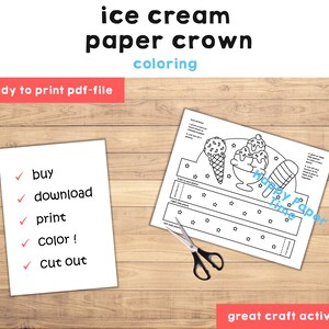 Ice Cream Paper Crowns Summer Spring Printable Kids Craft Coloring ...