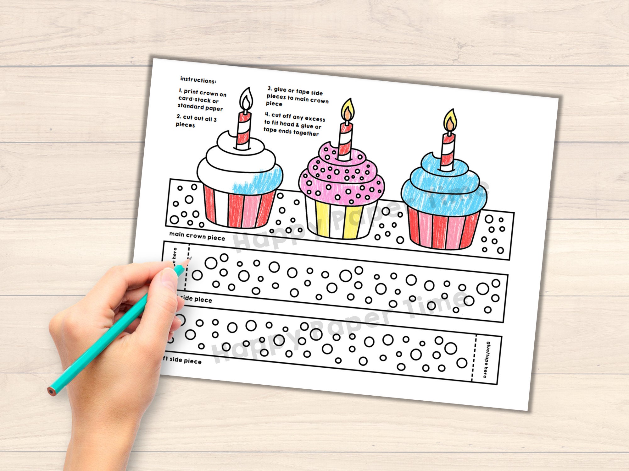 Birthday Cupcake Paper Crown Party Activity Printable Kids - Etsy