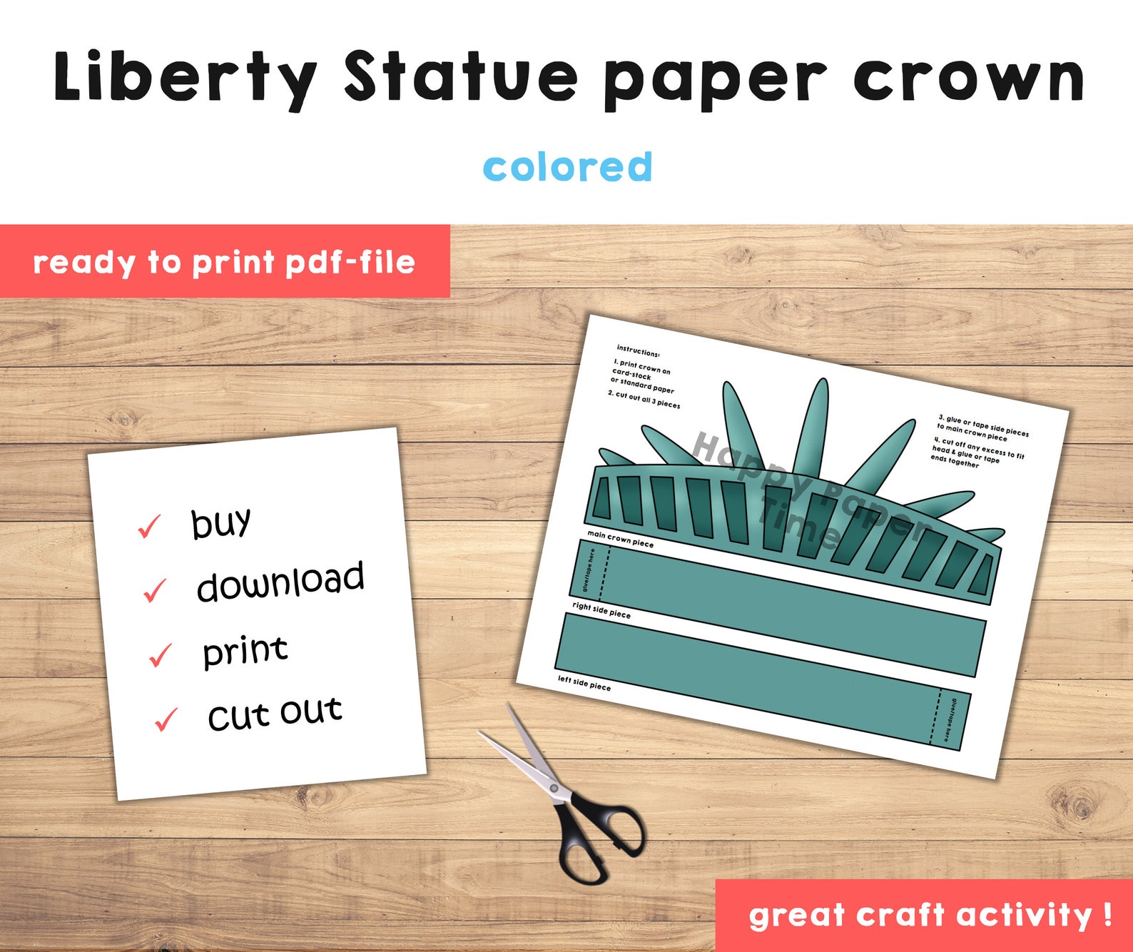 Statue of Liberty Paper Crown Printable Kids Craft Birthday Activity ...