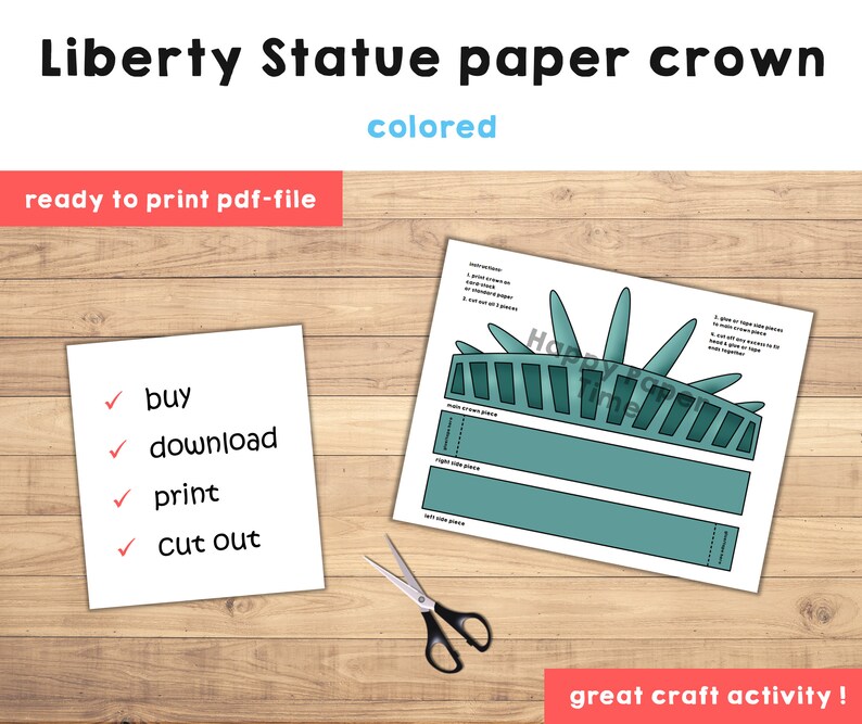 Statue of Liberty Paper Crown Printable Kids Craft Birthday - Etsy