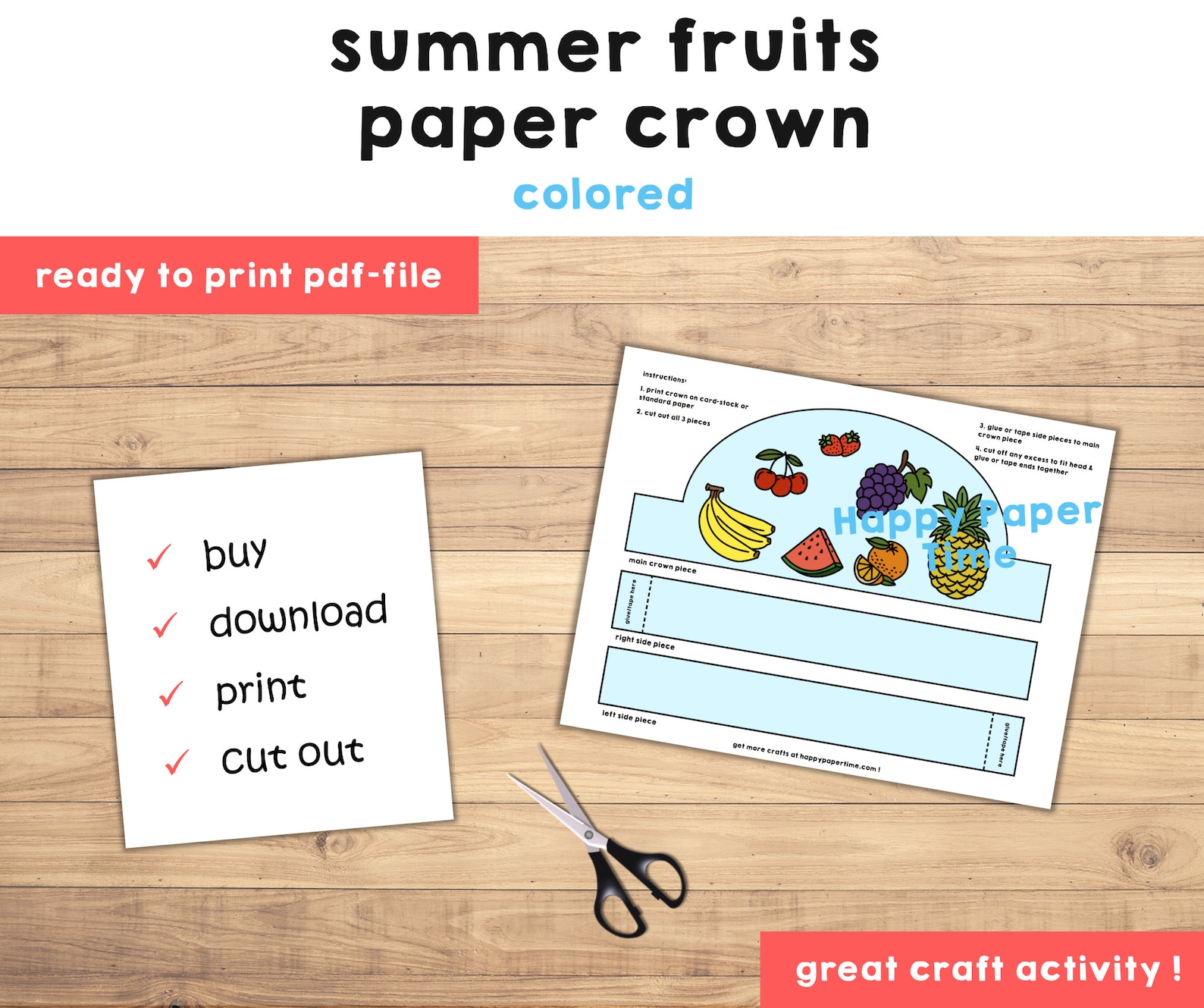 Fruits Summer Paper Crowns Spring Printable Kids Craft Birthday Party ...