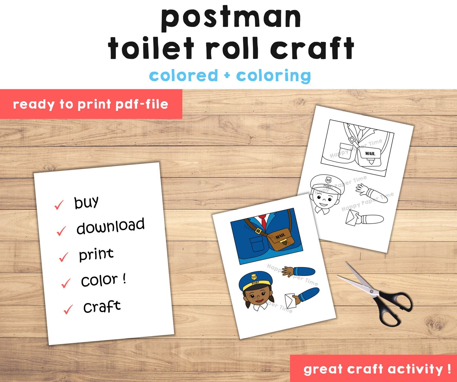 Postman Toilet Paper Roll Craft Mail Carrier Party Coloring Printable ...