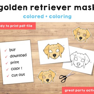 Golden Retriever Dog Mask Animal Mask Party Favor Labrador Printable ...