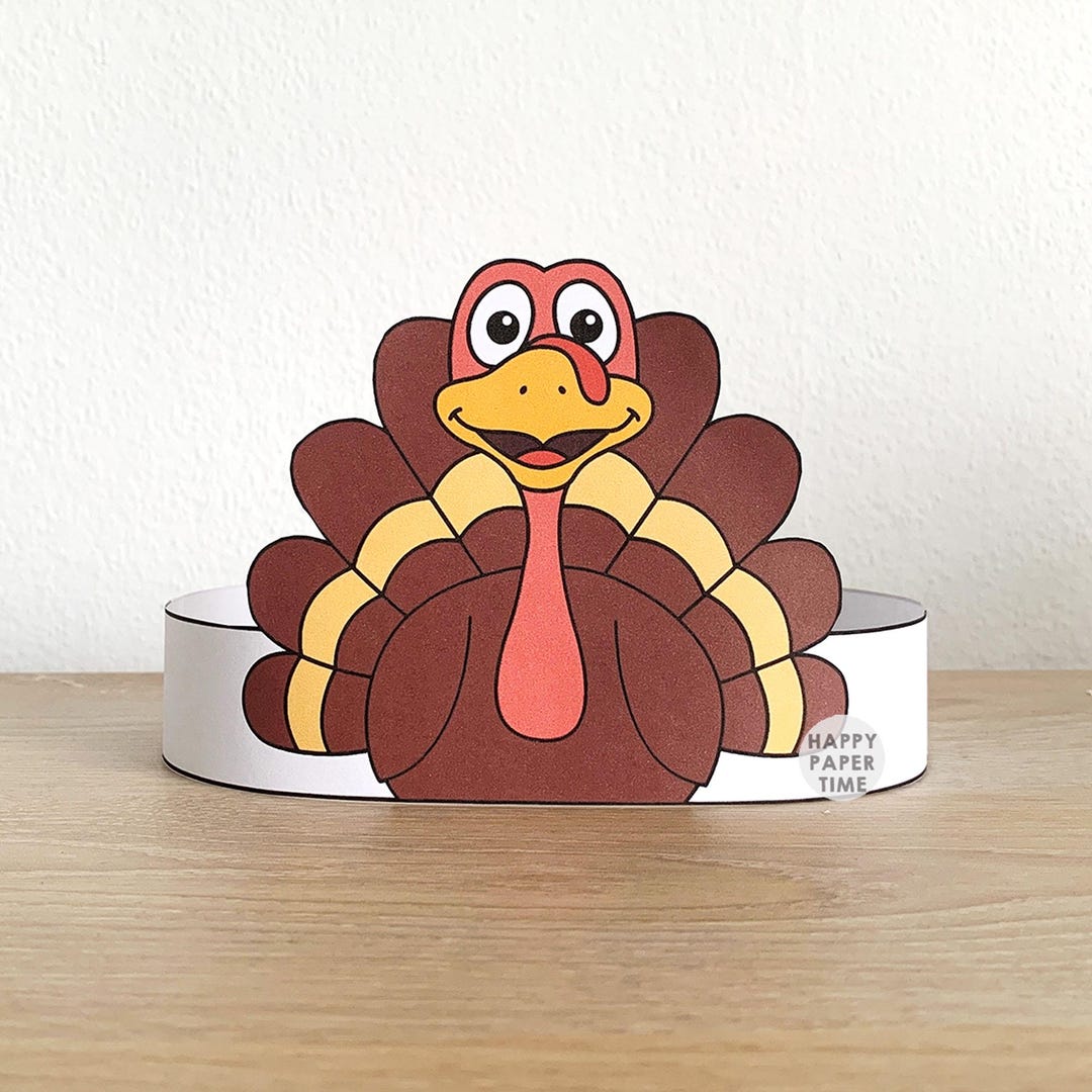 Turkey Paper Crown Headband Hat Thanksgiving Party Printable Kids Craft ...