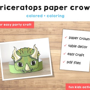 Triceratops Paper Crown Party Coloring Printable Kids Craft Dinosaur ...