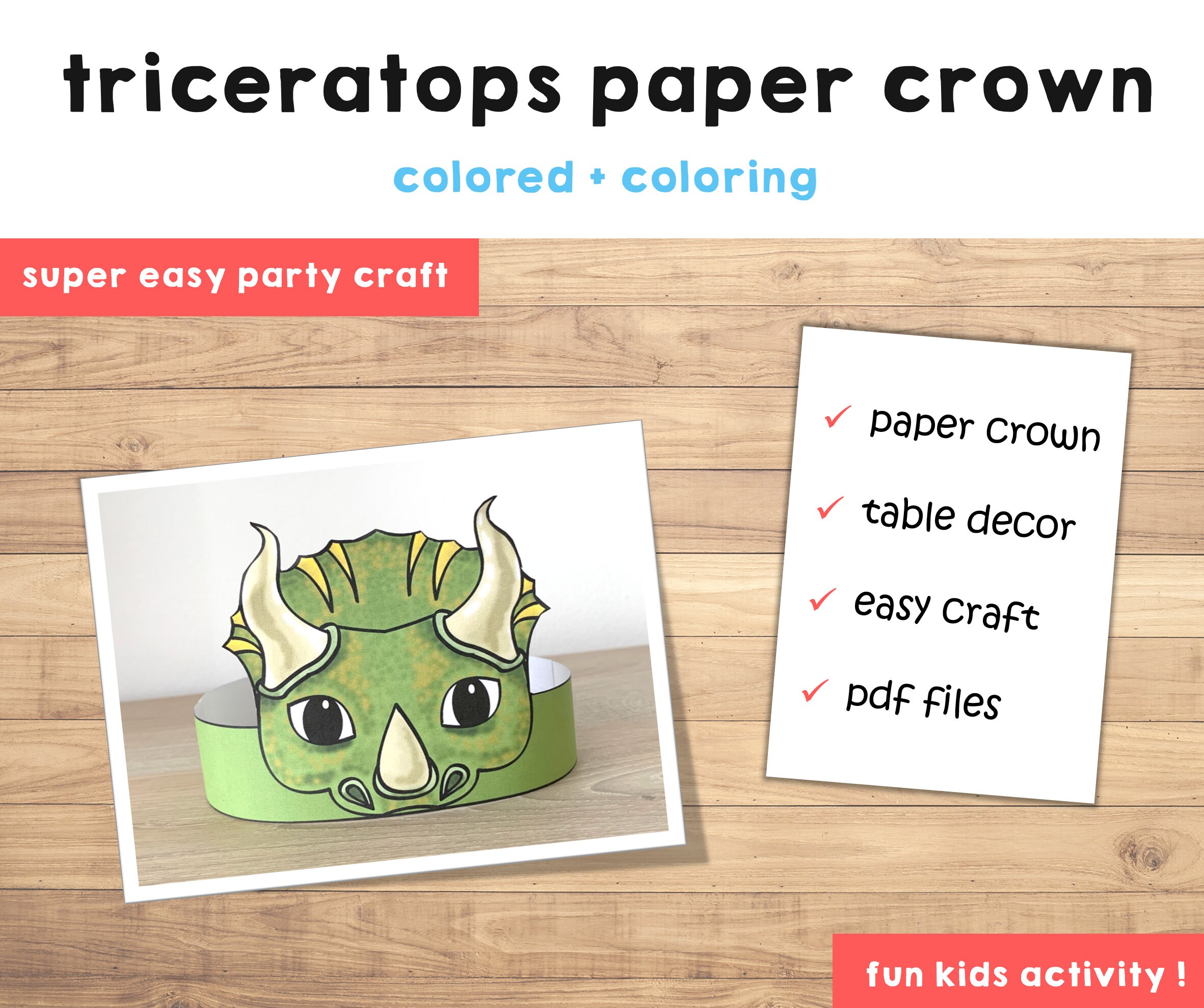 Triceratops Paper Crown Party Coloring Printable Kids Craft - Etsy