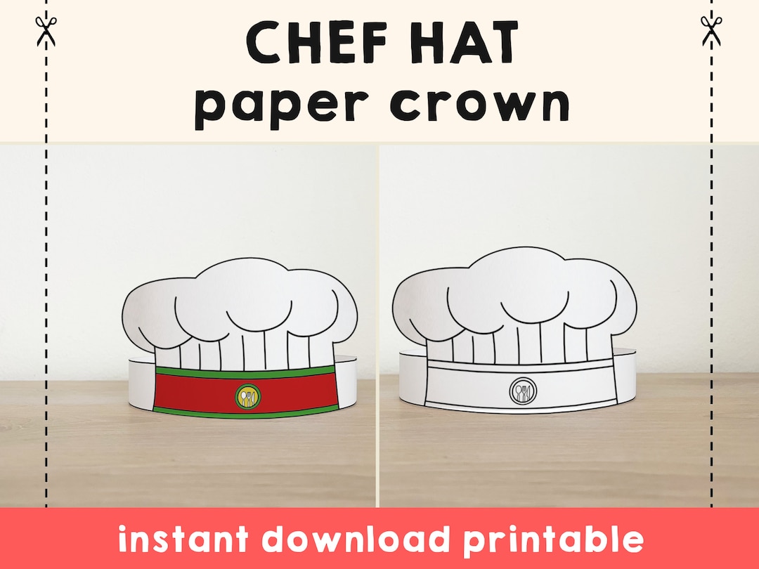 Chef Hat Cook Paper Crown Restaurant Party Coloring Printable Kids ...