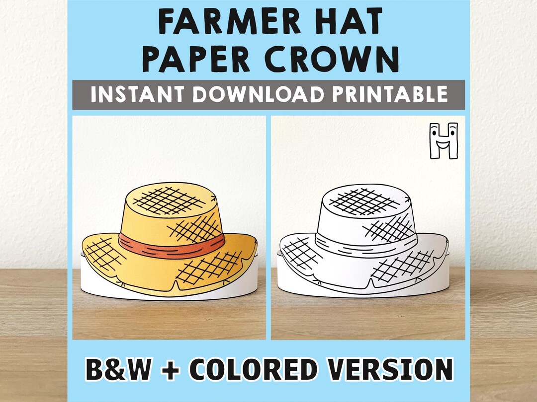 Farmer Straw Hat Gardener Paper Crown Party Coloring Printable Kids ...