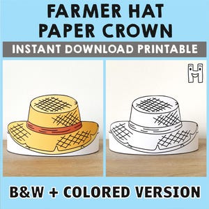 Farmer Straw Hat Gardener Paper Crown Party Coloring Printable Kids ...