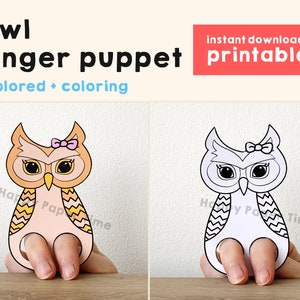 Owl paper craft printable woodland animal Finger Puppet Kids | Etsy