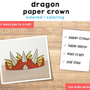 Dragon Paper Crown Template Fantasy Party Headband Coloring Printable ...