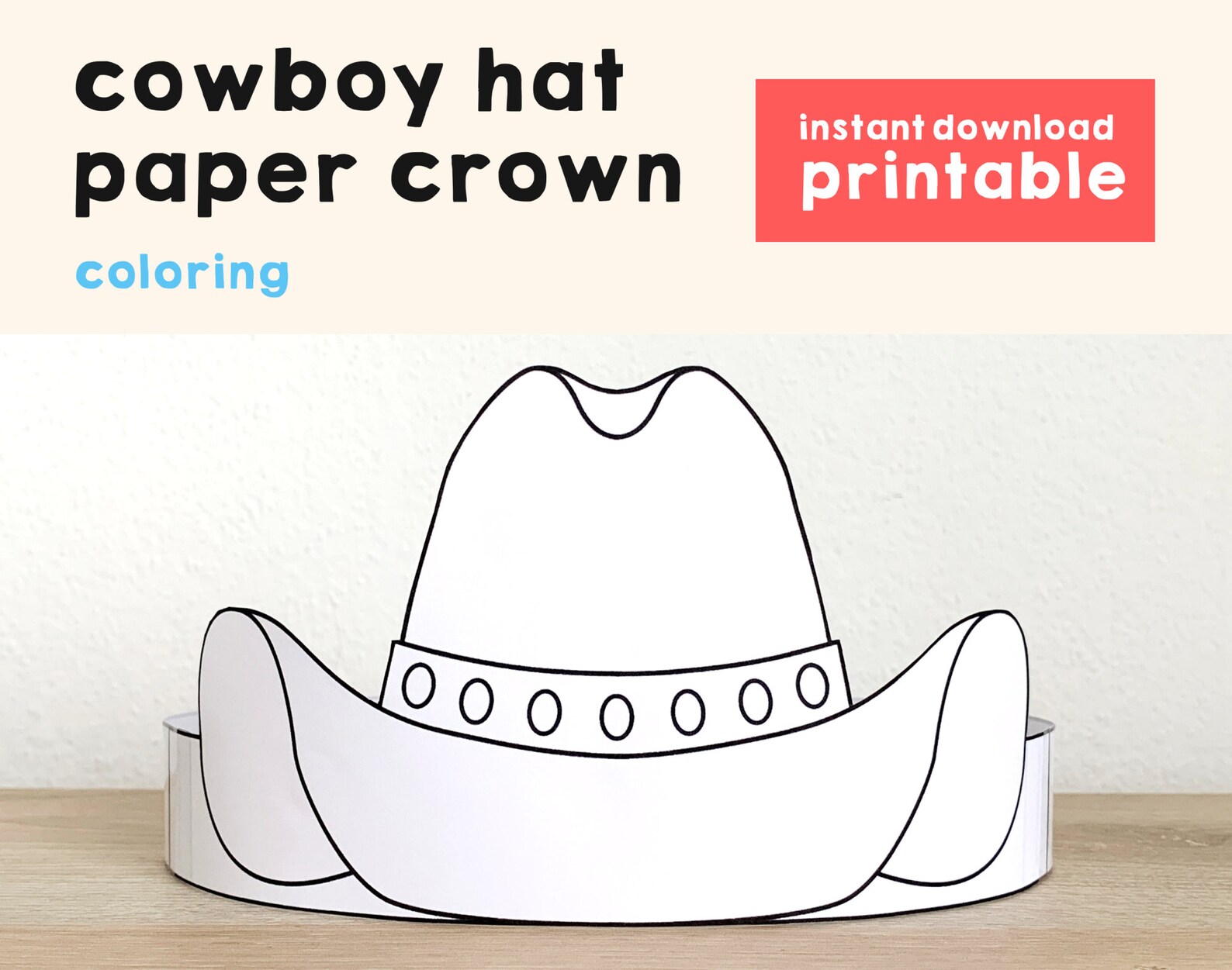 Cowboy Hat Paper Crown Party Coloring Printable Kids Craft - Etsy