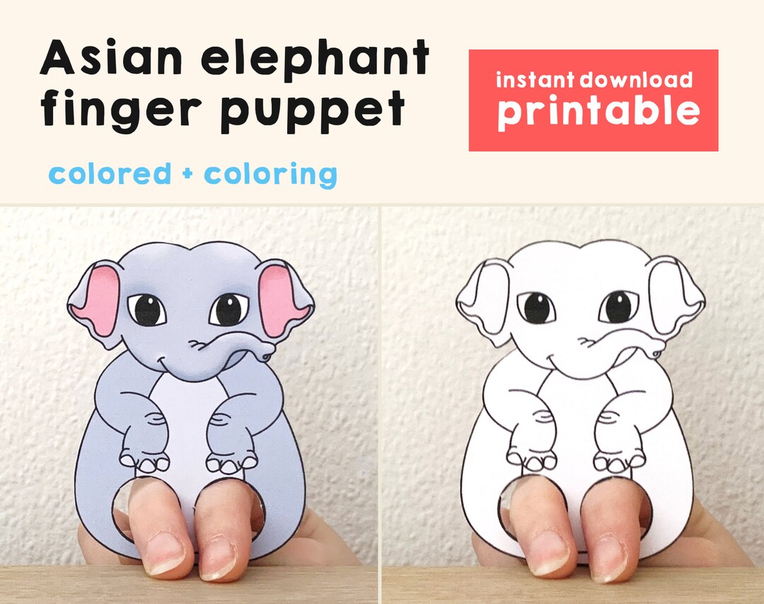 Asian Elephant Paper Craft Printable Asian Animal Finger Puppet Kids ...