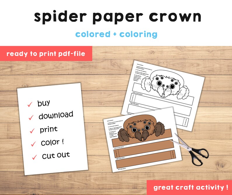 Spider Paper Crown Party Coloring Printable Kids Craft Insect Birthday ...