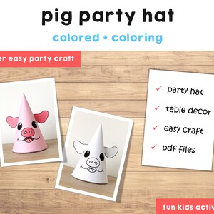 Pig Party Hat Paper Printable Template Print Out Farm Animal Table ...