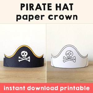 Pirate Hat Paper Crown Template Pirate Captain Party Headband Coloring ...