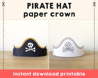 Pirate Hat Paper Crown Template Pirate Captain Party Headband Coloring ...
