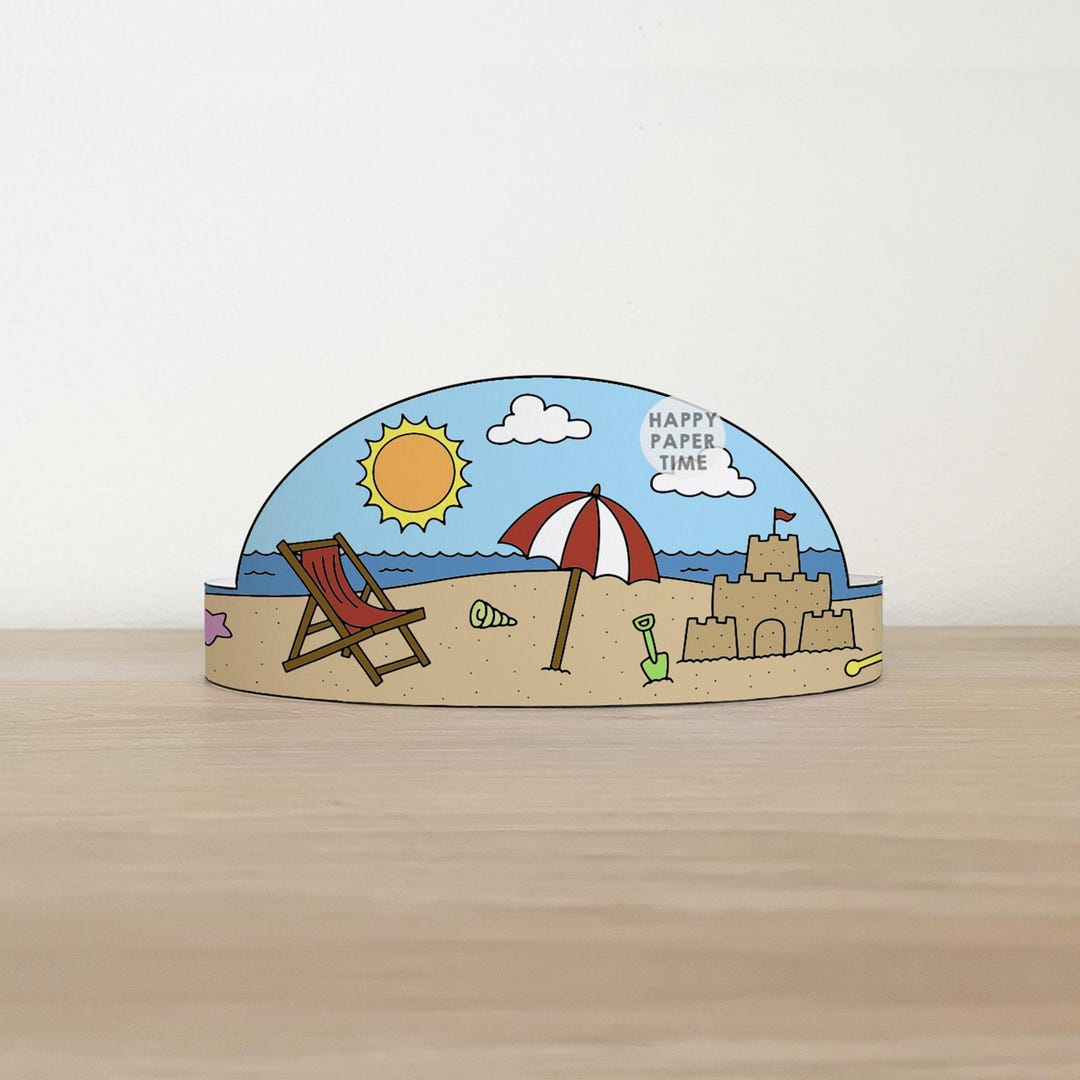 Beach Paper Crowns Summer Spring Printable Kids Craft Birthday Party ...