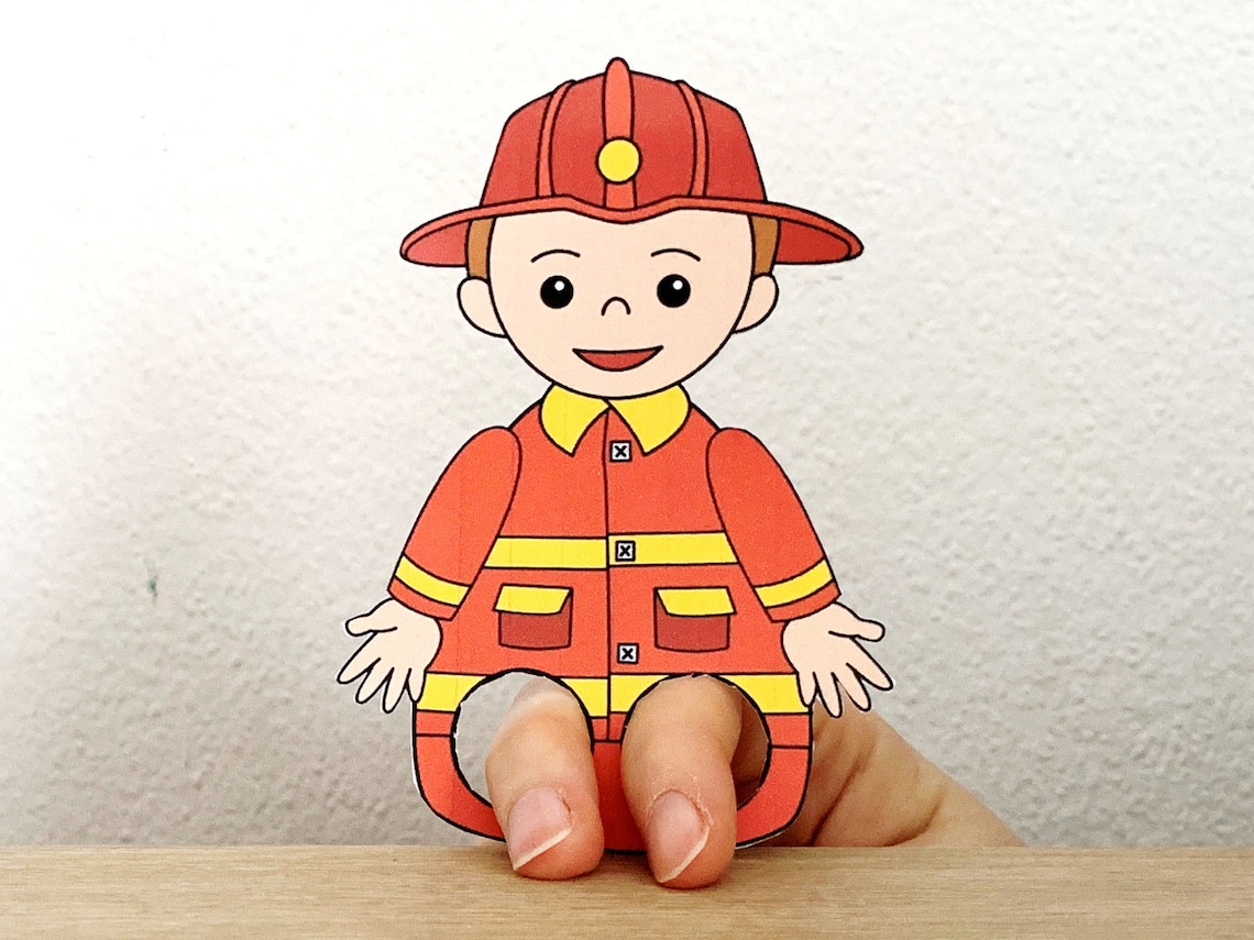 Firefighter Paper Craft Printable Community Helper Finger - Etsy