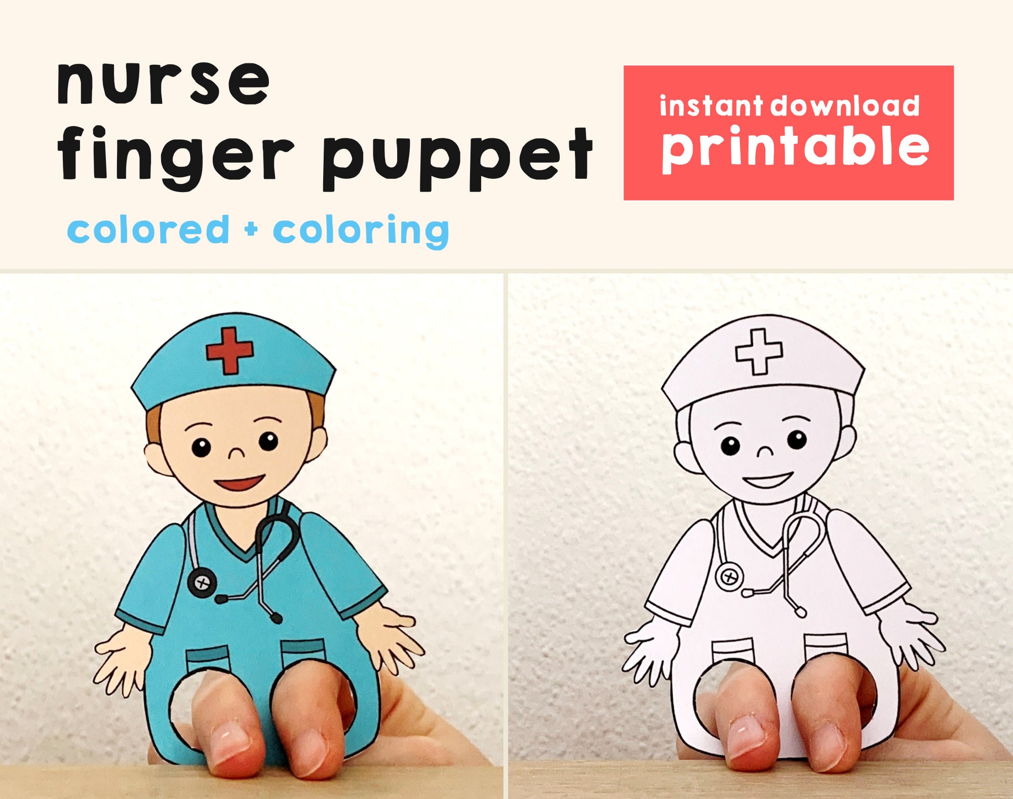 Nurse Paper Craft Printable Community Helper Finger Puppet - Etsy