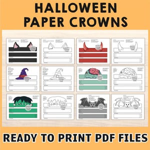 Halloween Paper Crowns Witch Zombie Bat Devil Frankenstein Printable ...