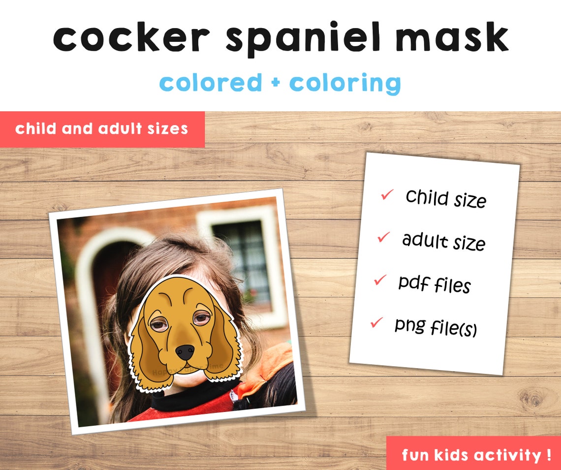 Cocker Spaniel Dog Mask Animal Mask Party Favor King Charles Printable ...