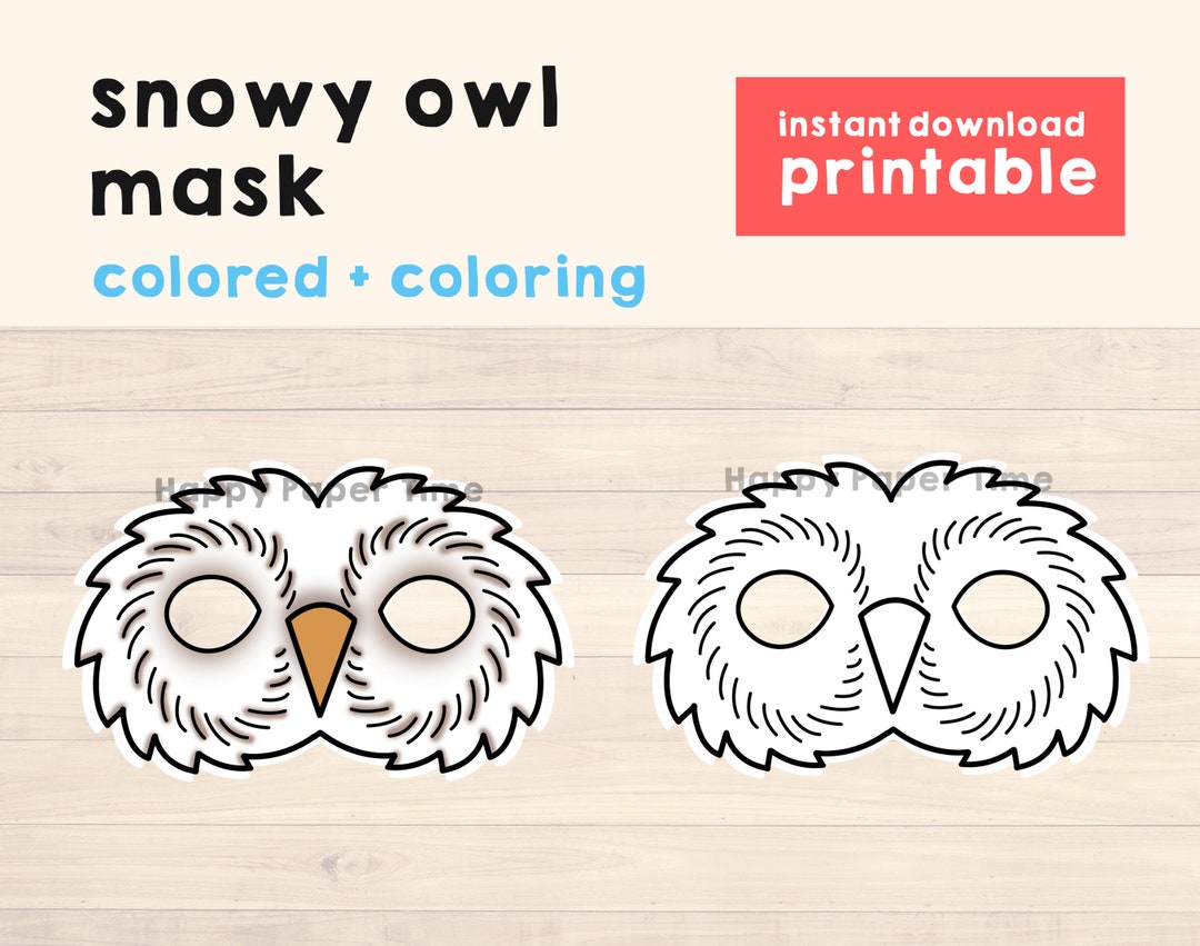 Snowy Owl Mask Paper Craft Costume Diy Polar Animal Mask - Etsy