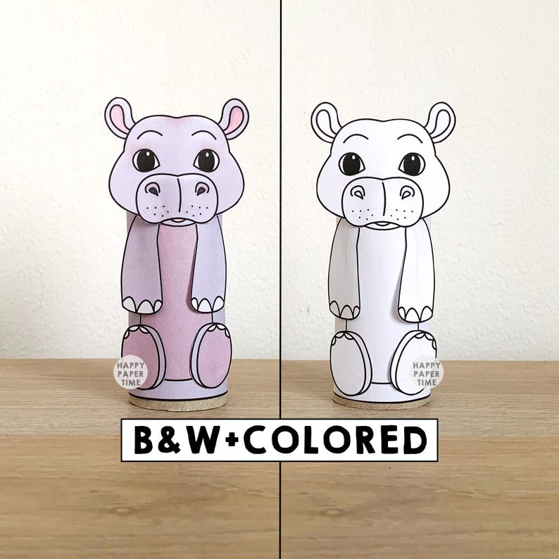 Hippo Toilet Paper Roll Craft African Animal Safari Party Coloring ...