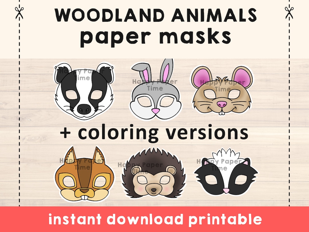Woodland Animal Masks Template Pdf Crafting Kid Party Favor Printable ...
