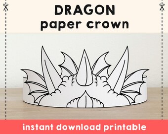 Dragon Paper Coloring Crown, Hat for Kids, Instant Download Paper Crown ...
