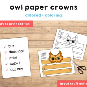 Owl Paper Crown Activity Printable Kids Craft Woodland Forest Birthday ...