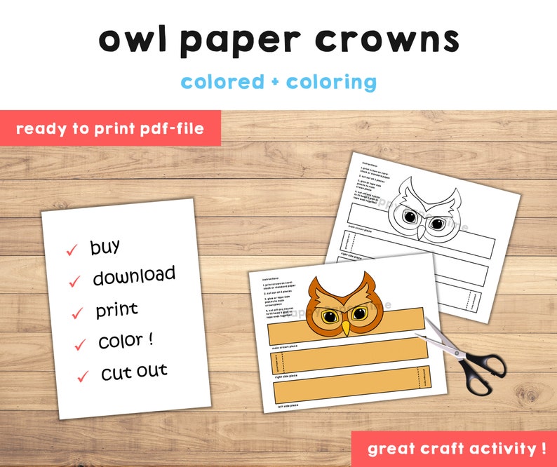 Owl Paper Crown Activity Printable Kids Craft Woodland Forest | Etsy