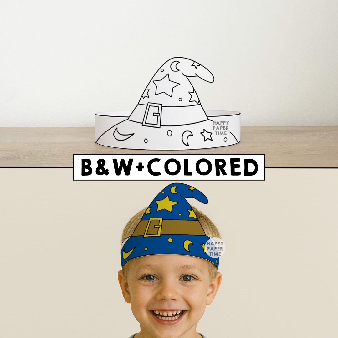 Wizard Hat Paper Crown Template Fantasy Party Headband Coloring ...