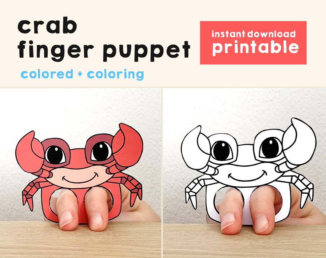Crab Paper Craft Printable Ocean Animal Finger Puppet Kids - Etsy