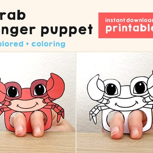 Crab Paper Craft Printable Ocean Animal Finger Puppet Kids - Etsy