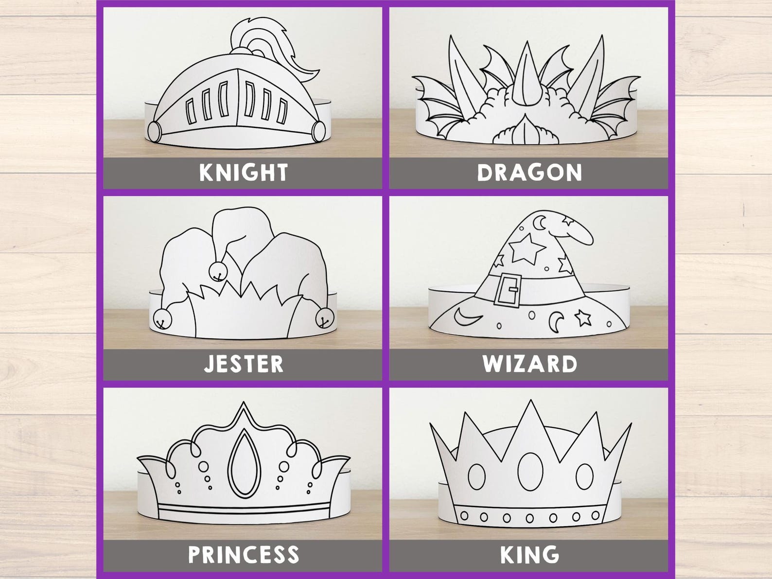 Medieval Fantasy Paper Crown Coloring Headband Knight Dragon Princess ...