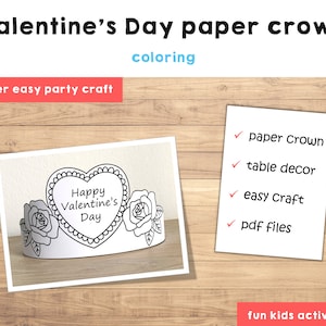 Valentine's Day Paper Crown Party Activity Printable Kids Easy Craft ...